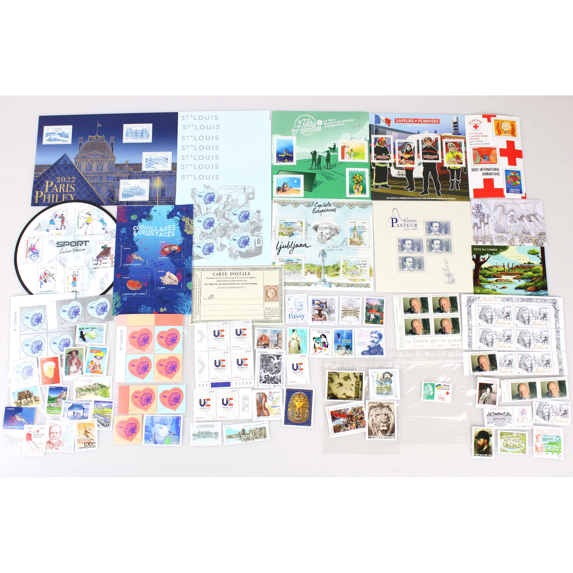 COLLECTION DE TIMBRES NEUFS DE FRANCE DE 2022 AVEC DOUBLES TIMBRES ET BLOCS